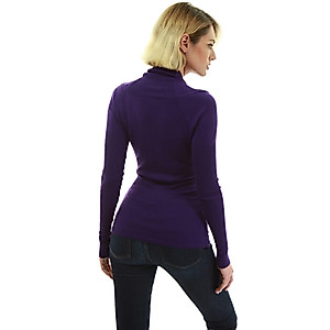 AmélieBoutik Women Deep V Neck Empire Waist Long Sleeve Knit WrapTop Sweater (Dark Purple Medium)
