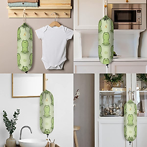 Kawaii Frog Plastic Bag Holder Wall Mount Grocery Bag Holder Reusable Trash Bag Organizer Washable Large Grocery Bag Storage Dispenser ​for Kitchen Pantry