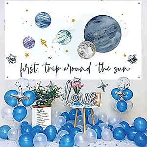 YaNuts First Trip Around The Sun Space Backdrop 1st Birthday Party Supplies Extra Large Planets Background Banner Baby Shower Party Decor 6x3.6ft, BLUE