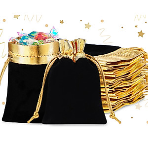 80 Pieces Velvet Bags with Drawstrings Soft Velour Jewelry Pouch Sacks Candy Gift Packaging Pouch Bag for Graduation Wedding Christmas Birthday Party Supplies, 2.8 x 3.5 Inch (Black, Gold)