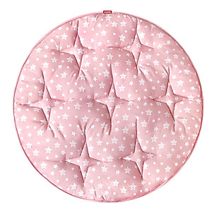 Moonsea Round Kids Play Mat Pink Star Nursery Rug for Baby Girl, Soft Crawling Non Slip Cushion Play Mat for Children Toddlers Bedroom and Princess Pop Up Play Tent, Diameter 40''