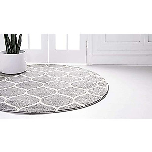 Unique Loom Trellis Frieze Collection Area Rug - Rounded (7' Round, Light Gray/ Ivory)