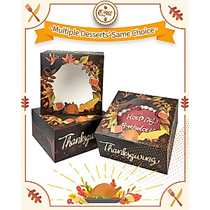 qiqee Thanksgiving Brown Pumpkin Cake Boxes 10x10x5 inch Bakery Box with Window 12packs Pastry Box For Thanksgiving