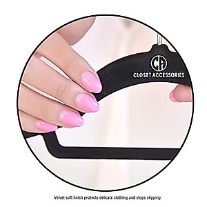 Closet Accessories, Black velvet hangers, ultra slim space saving, notches, tie bar, swivel hook, 30 pack, with bonus 20 matching velvet finger clips