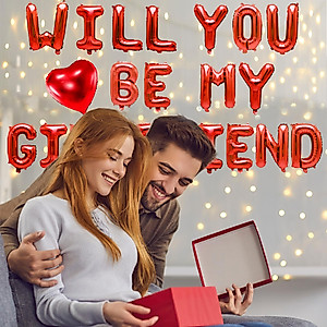 Will You Be My Girlfriend - Will You Be My Girlfriend Balloons, 16" Red Letter Balloons with 200pcs Artificial Rose Petals, Be My Girlfriend Proposal Balloon Banner for Valentine Day Party Decorations