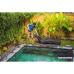 POOLWHALE Professional 12 Foot Blue Anodized Aluminum Telescopic Swimming Pool Pole,Adjustable 3 Piece Expandable Step-Up,for Skimmer Nets, Vacuum Heads and Brushes, Strong Grip & Lock