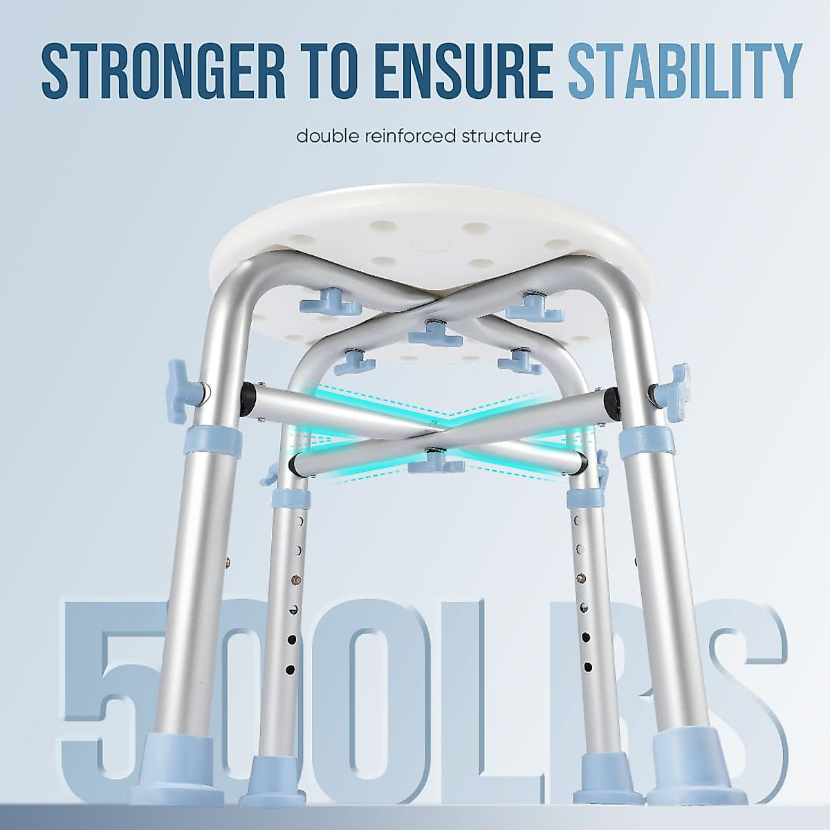 OasisSpace Shower Stool Adjustable Shower Chair for Inside Shower, Shower Seat for Adults with Anti-Slip Rubber Tips, Bath Chair for Elderly and Disabled, 500 Pound Weight Cap, Easy Assembly