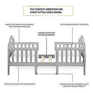 SweetPea Baby Rose 3-in-1 Convertible Toddler Bed in Platinum, Greenguard Gold Certified, JPMA Certified, Safety Rails, Made of Sustainable New Zealand Pinewood