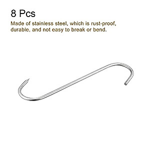 uxcell 11.81" Meat Hooks, 0.31" Thick Stainless Steel Butcher S-Hook for Meat Processing, Chicken Fish Beef Hanging Drying Smoking 8Pcs