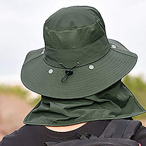 Fishing Hat for Men & Women, Outdoor UV Sun Protection Wide Brim Hat with Face Cover & Neck Flap Army Green