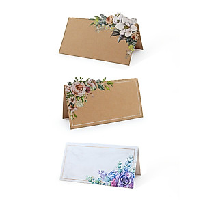 48 Spring/Summer Rustic Floral Theme Wedding Place Cards in Kraft Cards (Kraft Brown without Border)