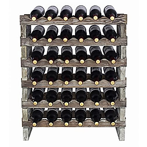 DisplayGifts Modular Stackable Wine Rack Freestanding Wooden Wine Stand Storage Holder, Thick Wood Wobble-Free Natural 36 Bottle Capacity 6 X 6 Rows (Weathered Rustic Wood)