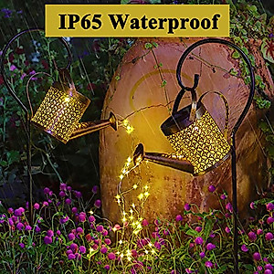 Lysliv Watering Can Solar Outdoor Lights Garden Decor, 36 LED Solar Lights Outdoor Waterproof Decorations,Warm White String Lights Hanging Solar Lantern Retro Metal Gifts for Patio Yards (1 Pack)