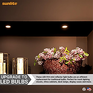 Sunlite LED R14 Mini Flood Light Bulbs, 4 Watts (25W Equivalent), 250 Lumens, Medium (E26) Base, Dimmable, ETL Listed, 2700K Soft White, for China and Curio Cabinet Light, 3 Count