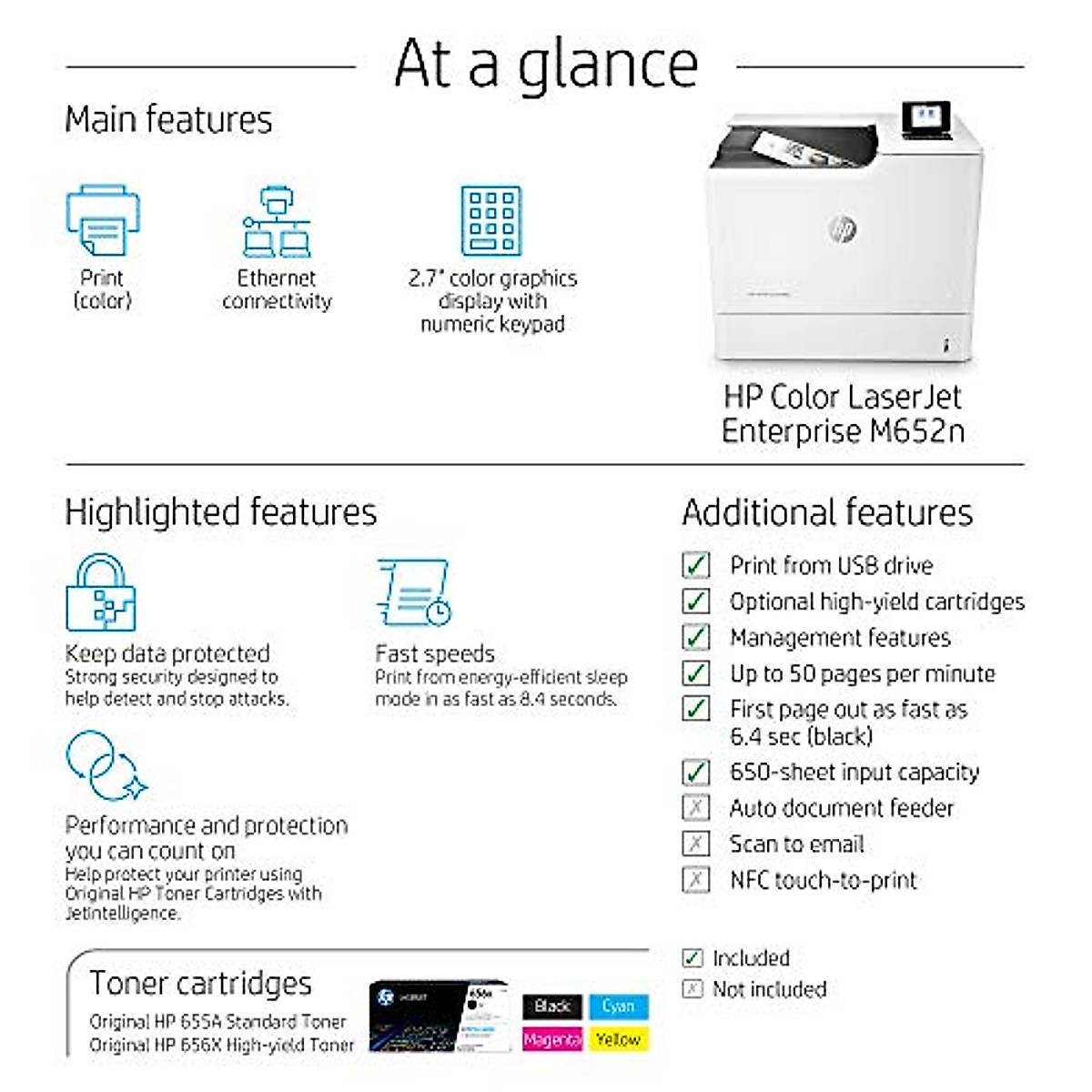 HP Color LaserJet Enterprise M652n Printer (J7Z98A)
