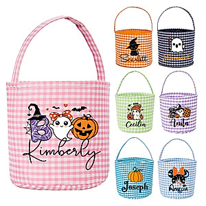 Fasinheaco Personalized Halloween Basket - Monogrammed with Name,Pumpkin,Custom Trick or Treat Bucket,Halloween Gifts Basket,Candy Bags for Halloween Party Favor