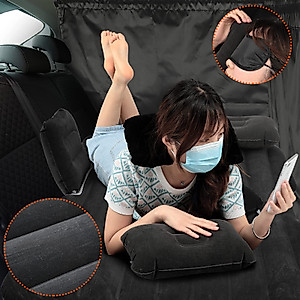 Tallew 12 Pcs Car Air Mattress Back Seat Inflatable Bed SUV Car Camping Backseat Truck Air Mattress Curtain Divider Window Shade Cover Portable Travel Sleeping Set