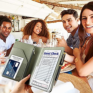 RSAquar Server Book with Zipper Pocket, Premium Leather Server Books for Waitress, Waiter Wallet Waitress Book Fit Server Apron, Sage Green