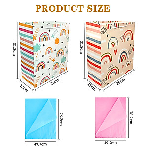 Gift Bag for Girls, Birthday Large Gift Bag Bulk Set Included 2 Pack Paper Gift Bags with Tissue Paper, Rainbow Gift Bags for Kids, Baby, The Colorful Pink Red Gift Bags with Handles, The Pretty Present Bag Gift Bags for Birthday, Party, Baby Shower (12.5
