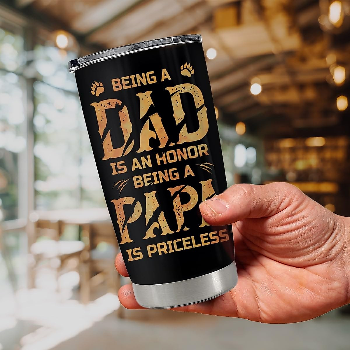 SANDJEST Dad Tumbler Gifts for Dad from Daughter, Son - Papabear American 20oz Stainless Steel Insulated Coffee Travel Mug Christmas, Birthday,Father's Day Gift - Papa Thermal