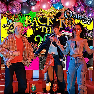 Mocsicka 90’S Backdrop Hip Hop Graffiti Brick Wall Retro Radio Fashion Photography Background Back to The 90’S Themed Party Banner Decoration Backdrops (7x5ft)