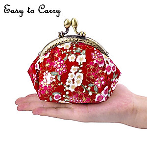 Oyachic Floral Coin Purse,Canvas Wallet with Clasp,Vintage Change Purse,Small Coin Pouch Kiss Lock for Woman Girls