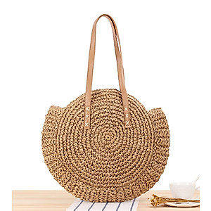 Block Garden Handmade Straw Shoulder Bag for Women Beach Bag Tote Handbag, 01 camel