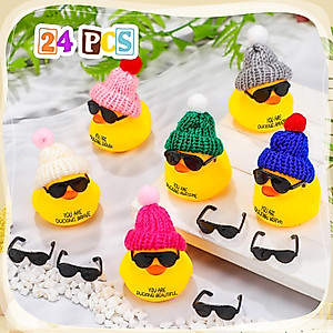 Liliful 24 Set Inspirational Mini Rubber Ducks with Glasses You Are Awesome Sign Yellow Ducks Employee Appreciation Thank You Gift with Cheer Cards