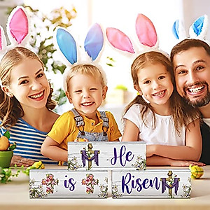 He is Risen Easter Decor Easter Wooden Cross Signs Floral Printed Easter Tiered Tray Signs Religious Tabletop Easter Decorations Spring Table Centerpieces for Home Office (Cross)