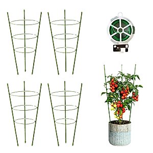 JCKHXG 4 Pack Tomato Cage, 18 inches Plant Support Cages for Garden, Upgrade Garden Plant Stakes with Adjustable Rings, Plants Trellis for Tomato, Flower, Climbing Plants, with Twist Tie
