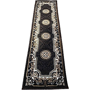 YHSF Traditional Floral Area Rug - Rugs for Living Room, Bedroom, Entryway, Dining Room, Kitchen Rugs Non Slip Washable Carpet Rug - Easy Clean Colorful Flower Rug - Black, 2 ft x 7 ft