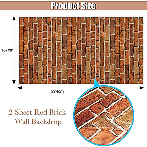 Chuangdi 4.5 x 9 Feet Brick Stone Wall Backdrop Stone Wall Scene Setter Brick Sheet Wallpaper Curtains Door Removable Brick Tablecloth Photo for Winter Halloween (Retro Red, Brick)