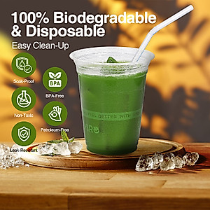 GREEVIRO Eco Compostable Plant-Based Clear Plastic Cups 12oz Thick, Reusable, Disposable Iced Coffee Cups for Smoothies, Beer & Any Beverages for Parties, Weddings & Gatherings