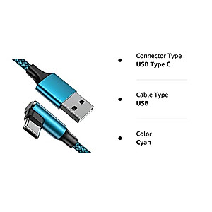 geekboy USB C Cable, Right Angle Type c Charger [2-Pack 10ft], Durable Nylon Braided USB A to Type C Charger Cable for Samsung S23 Ultra/S22 Ultra/S21 Plus/S20, Note 10 and Other USB C Charger(Cyan)