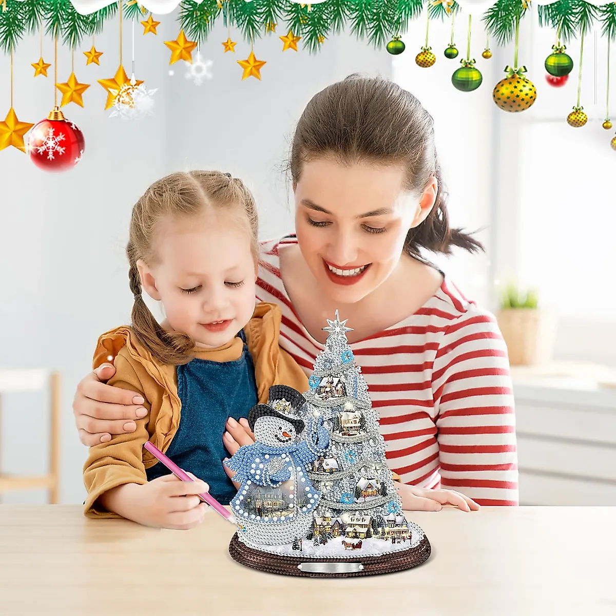 KSIEE Diamond Painting, Crystal Rhinestone Painting Art, Christmas Rhinestone Painting Ornaments Snowman for Wall Home Decor in Bedroom