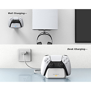 ElecGear Solo Charging Dock for PS5 Controller, Wall Mount and Desktop Dual Purposes USB Charger Stand Docking Station for Single Playstation 5 DualSense Wireless Controller