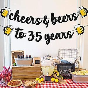 35 Birthday Banner Cheers to 35 Years Decorations for Men Women Him Her Happy 35 Birthday Anniversary Party Supplies Black Glitter PRESTRUNG