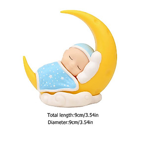 Sleeping Baby Cake Topper Moon Baby Figurine Cake Topper Car Dashboard Ornaments DIY Crafts Mini Baby Figurine Baby Shower Birthday Party Decoration for Nursery Room Ca, Blue