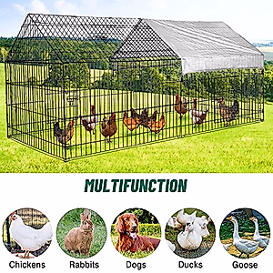 PawGiant Chicken Coop Chicken Run Pen for Yard with Cover 86"×40"×39" Outdoor Metal Portable Chicken Tractor Cage Enclosure Crate Outside for Small Animals Duck Rabbit Hen