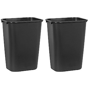 Rubbermaid Commercial 295700BK Deskside Plastic Wastebasket, Rectangular, 10 1/4 gal, Black (2)