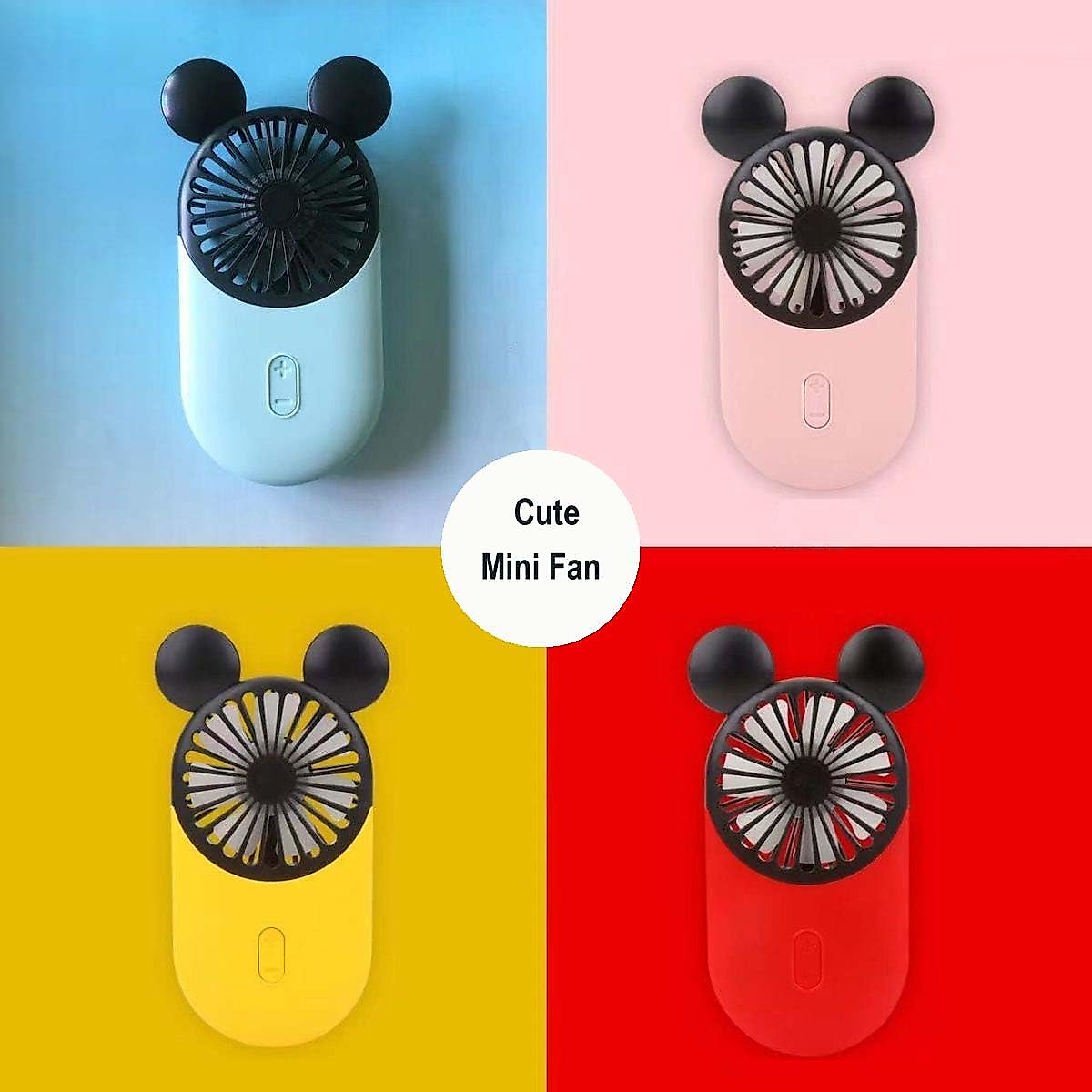 ZSHMJMJ Cute Personal Mini Fan(2 PACK), Mini Handheld Fan, USB Rechargeable Portable Fan with Stylish LED Light,3 Speed Adjustable,Cute Mouse,for Kids Girls Woman Home Office Outdoor Travel