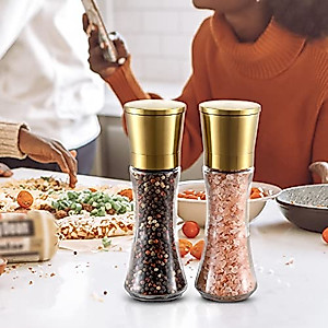 VEVOK CHEF Gold Salt and Pepper Grinder Mill Set Stainless Steel Pepper Shaker Adjustable Ceramic Coarseness Salt Grinder Black Pepper Spice Grinder Mill