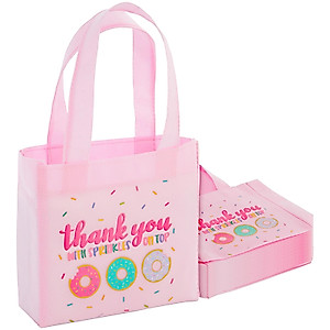 BLUE PANDA - 24 Pack Donut Goodie Bags - Pink Donut Theme Party Favor Totes for Girl's Birthday, Baby Shower, Special Event (6.5 x 7 x 2 In)