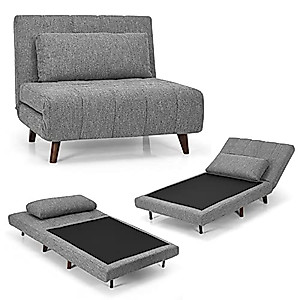 Giantex Sofa Bed Convertible Sleeper Adjustable Recliner Chair 3 in 1 Multi-Function 3-Position Backrest Guest Bed Sofa Couch with Waist Pillow Easy Assembly (Dark Gray)