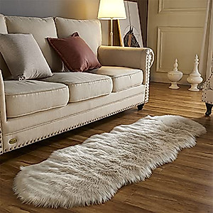 Arbosofe Faux Fur Sheepskin Rug Beige Home Area Rug for Bedroom, Fluffy Small Fur Rug, Fuzzy Furry Shaggy Rug for Living Room 2 x 6 Feet