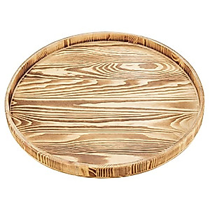 13 Inches Large Solid Wooden Serving Tray Round Tea Coffee Table Tray Snack Food Meals Serving Plate Kitchen Party Bar Server Breakfast Tray with Raised Edges Ottoman Tray Nature Wood