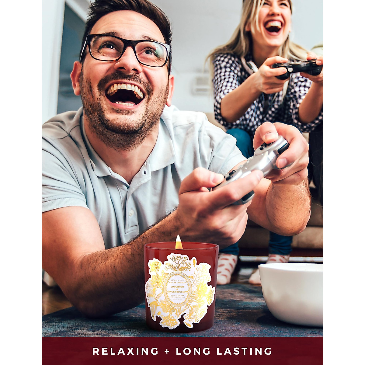 Cinnamon Ginger Blossom Wood Wick Scented Candle | Big Candle for Home Decor 10.6 oz Scented Soy Candle, Relaxing Candles for Women and Men, Aromatherapy Candle Gift