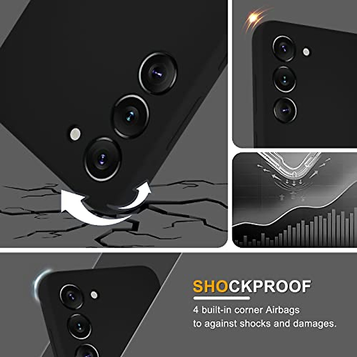 YENAPOON for Samsung Galaxy S23 Case and 2 Pack Tempered Glass Screen Protector, Slim Liquid Silicone Shockproof Protective Case - Black