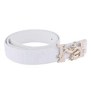 ALAKA Letter H Dragon Buckle Alligator Pattern Leather Mens Belt (White), Length 110cm * Width 3.8cm (L43.3'' * W1.5'')