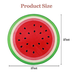 3ft Round Watermelon Rug - Fruit Rug, Memory Foam Circle Rug for Kids Room, Non-Slip Round Carpet, Soft Area Rug for Bedroom, Nursery, Playroom, Classroom, Room Decor
